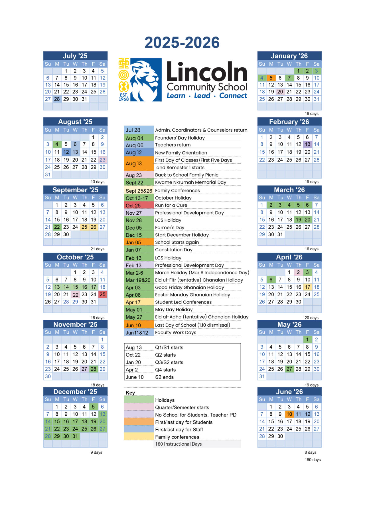 Lincoln Community School Academic Calendar